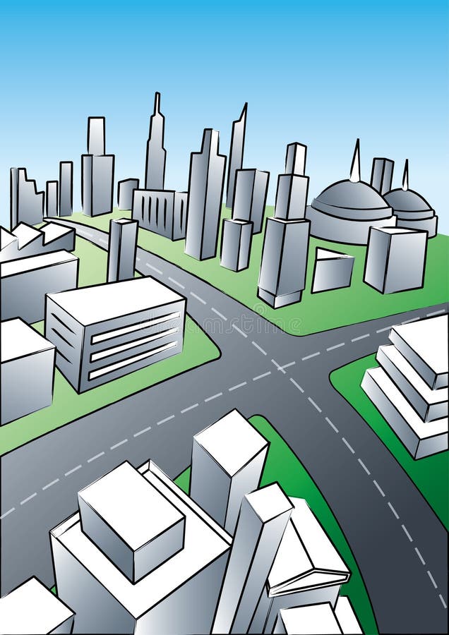 City perspective stock vector. Illustration of development - 14609618