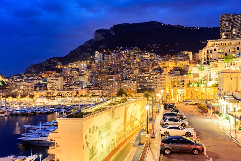 City Pier, Jetty in Night, Monte Carlo Architecture. Stock Image ...