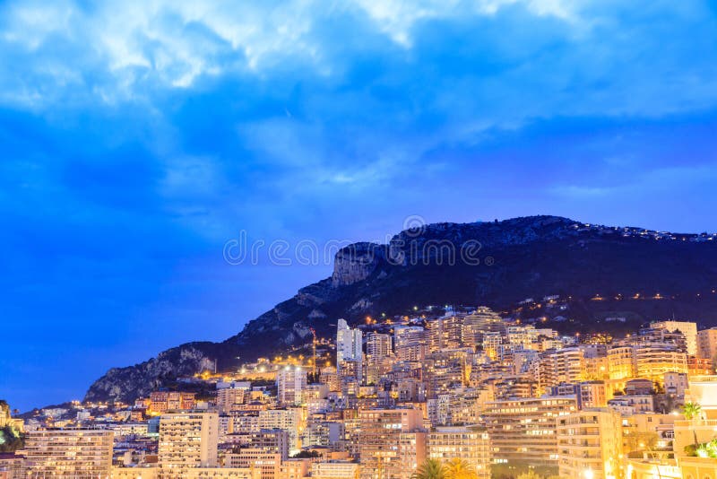 City Pier, Jetty in Night, Monte Carlo Architecture. Stock Photo ...