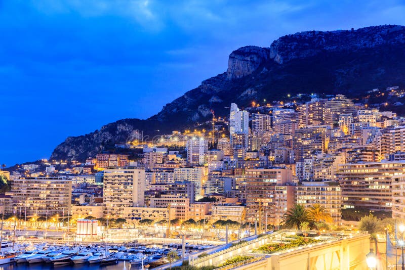 City Pier, Jetty in Night, Monte Carlo Architecture. Stock Image ...