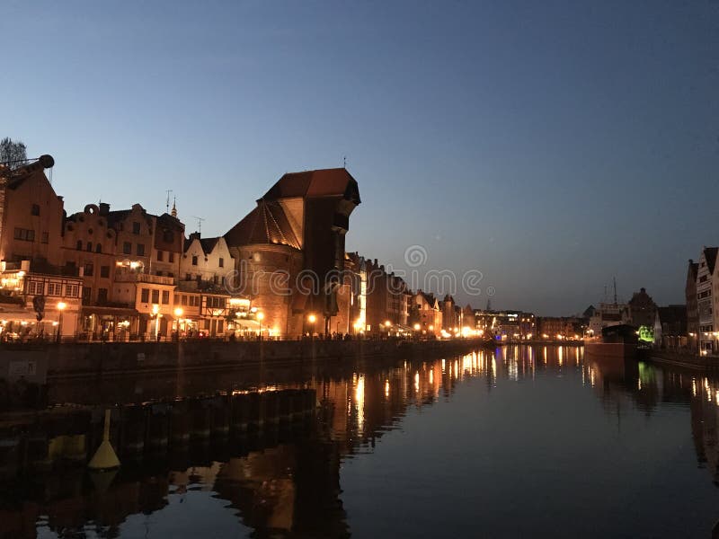 Danzig by night stock photo. Image of reflection, water - 159089922