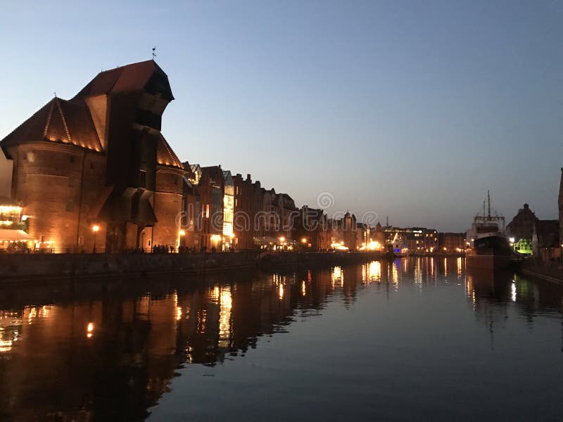 Danzig by night stock image. Image of reflection, dramatic - 159090301