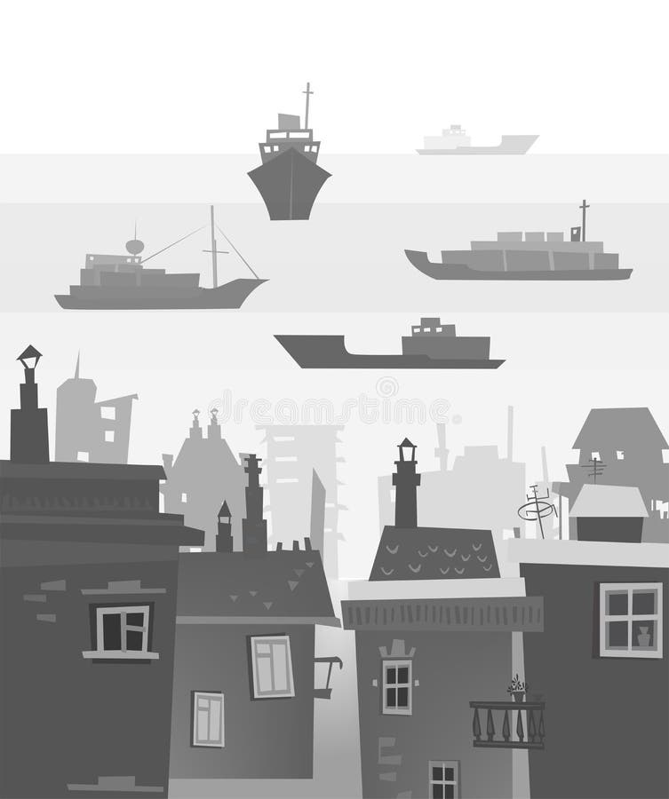 Big Port Illustration, City Collection Stock Vector - Illustration of ...