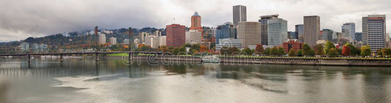 City of Portland Oregon in the Fall Panorama Stock Photo - Image of ...