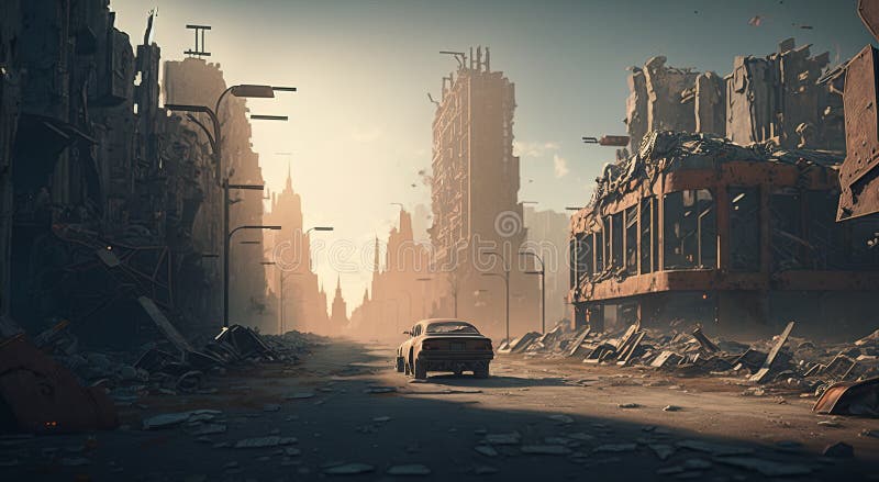 City in a Post-apocalyptic World. Generative AI Stock Illustration ...