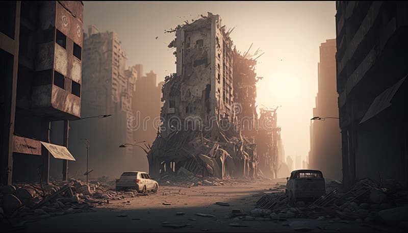 City in a Post-apocalyptic World. Generative AI Stock Illustration ...