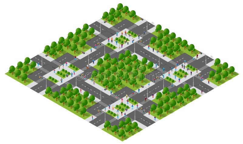 City Quarter Top View Landscape Isometric 3D Projection with Trees Park ...