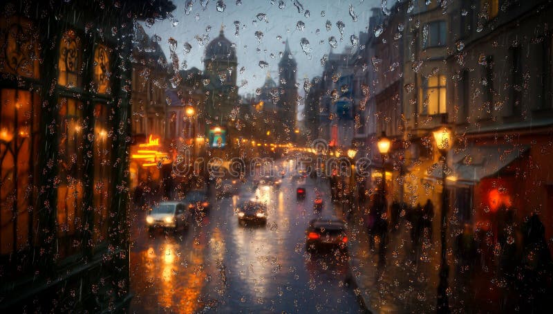 The City is Raining, Empty Streets, Rain Drops on the Ground, and a ...