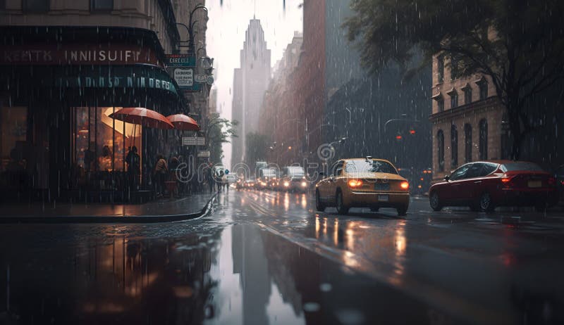 Rainy Day in City with Car Ai Generated Stock Illustration ...