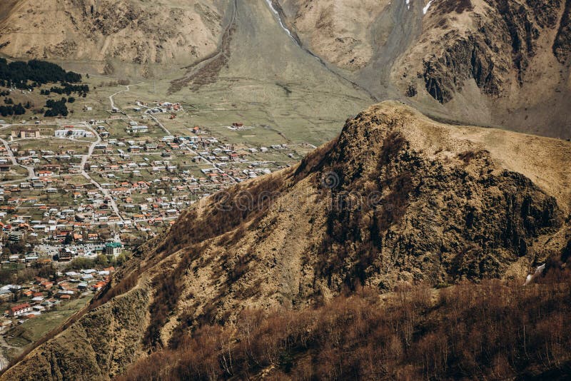 City Ravine Under High Mountain Ridge Stock Photo - Image of cloud ...
