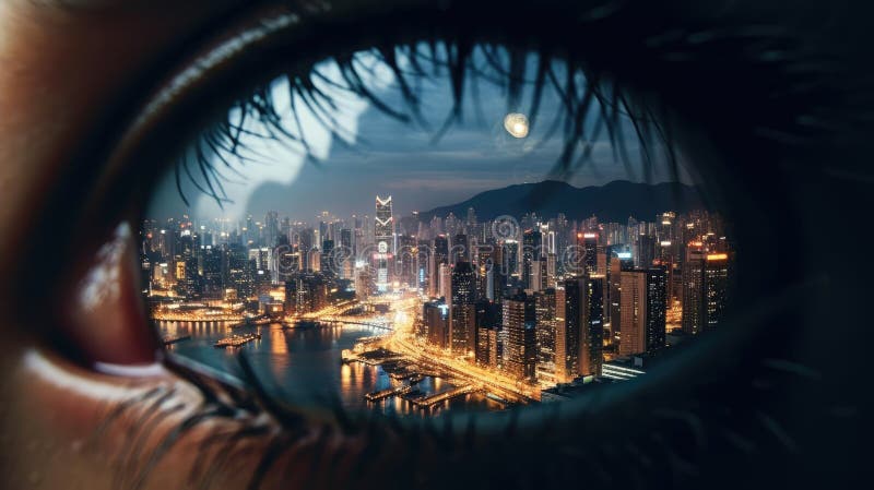 The City is Reflected in the Human Eye Stock Photo - Image of close ...