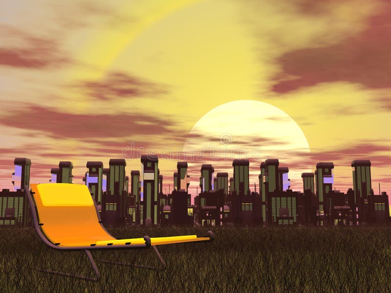 City Relaxation - 3D Render Stock Illustration - Illustration of sunset ...