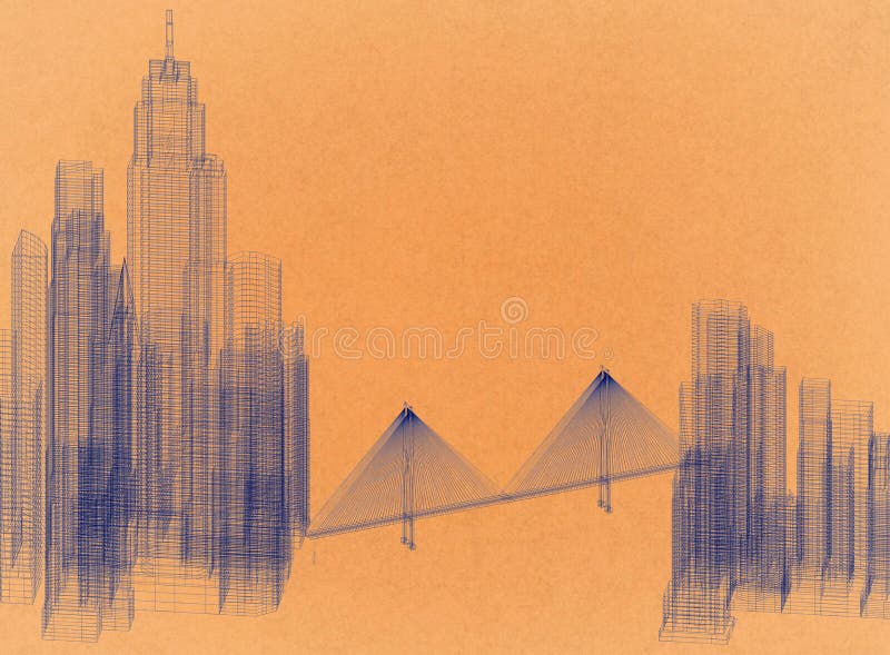 City - Retro Architect Blueprint Stock Illustration - Illustration of ...