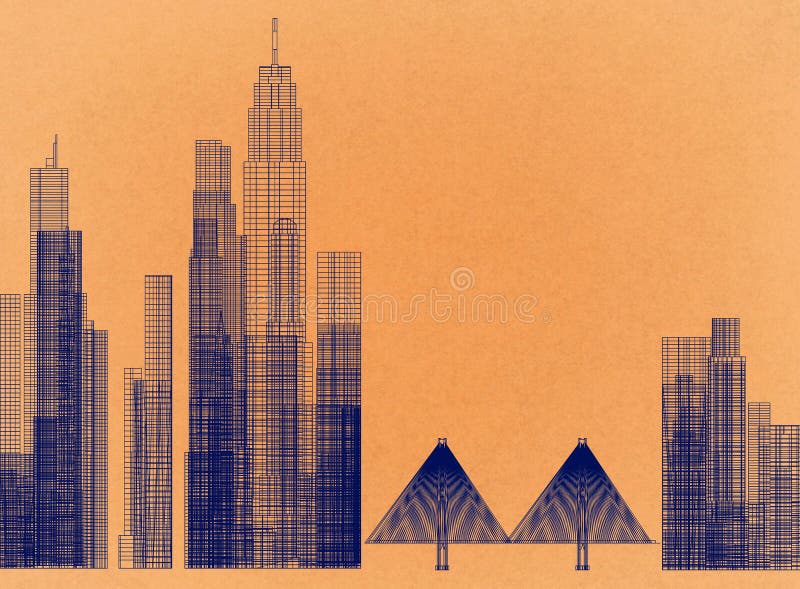 City - Retro Architect Blueprint Stock Illustration - Illustration of ...