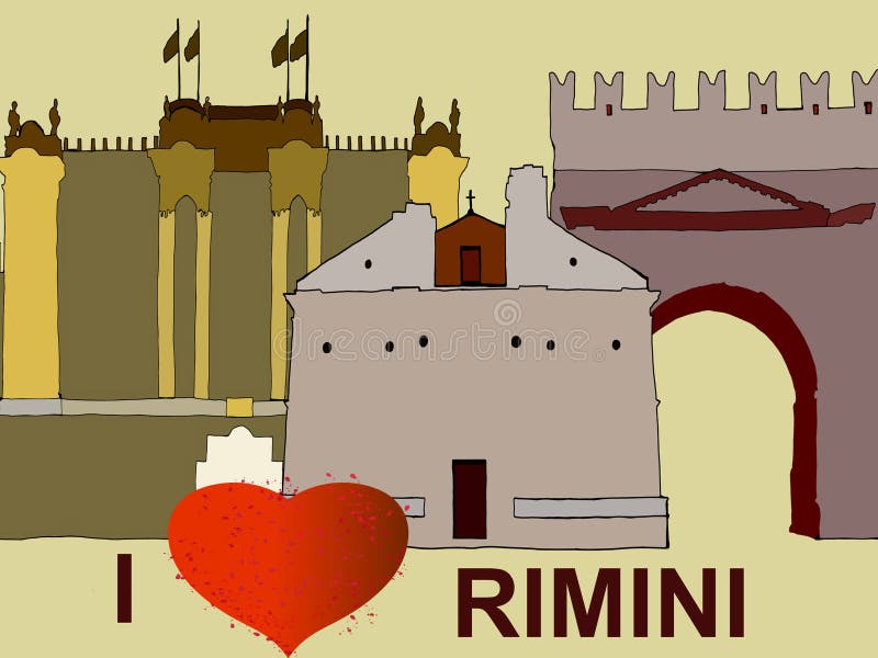 City of Rimini with Heart and Monuments Stock Illustration ...