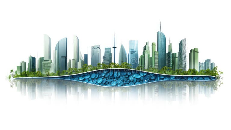 City on the River Double Exposure Illustration - Generative AI. Stock ...