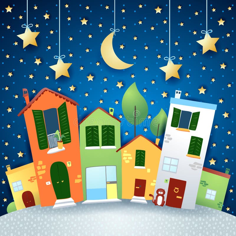 City Road in Cartoon Style, by Night Stock Vector - Illustration of ...