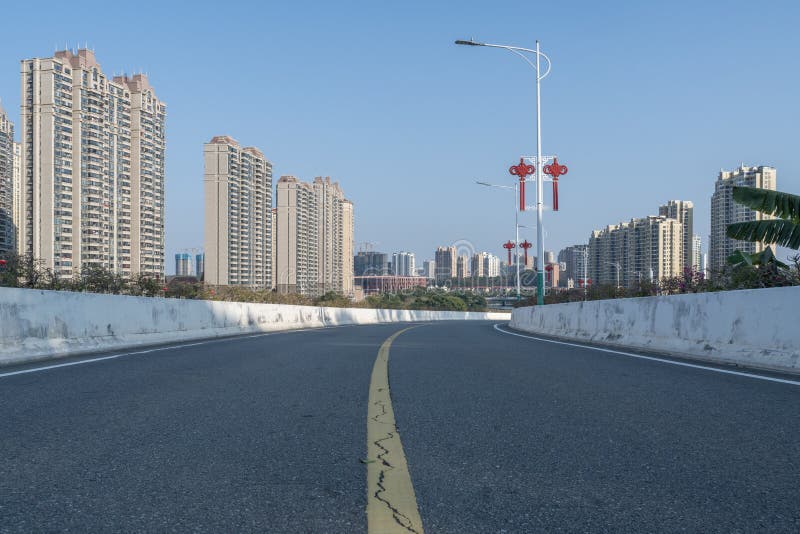 A City Road in the Front Leads To the Distance Stock Image - Image of ...