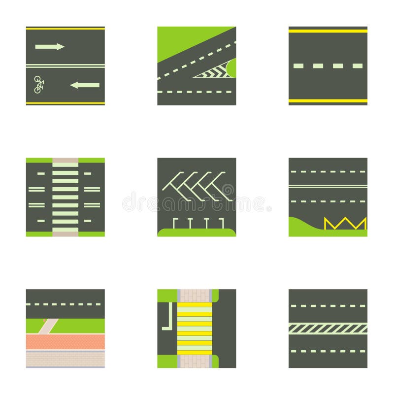 City Road Icons Set, Cartoon Style Stock Vector - Illustration of ...