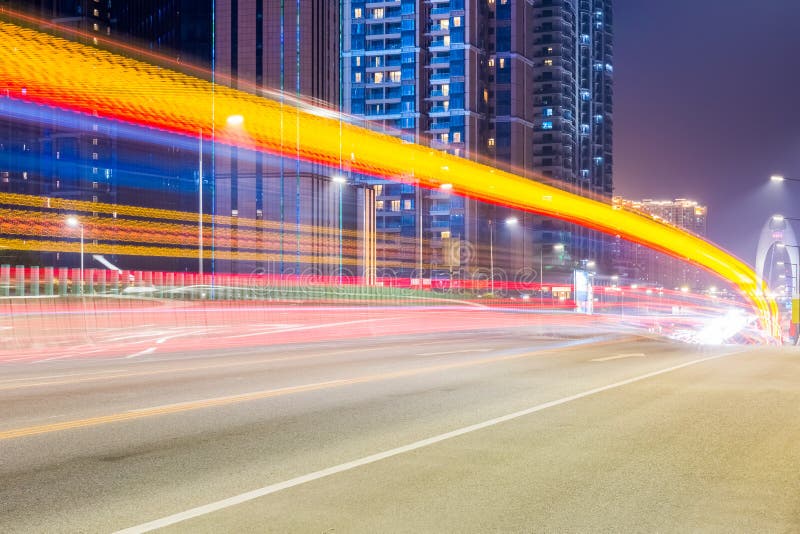City Road at Night with Dramatic Light Trails Stock Photo - Image of ...