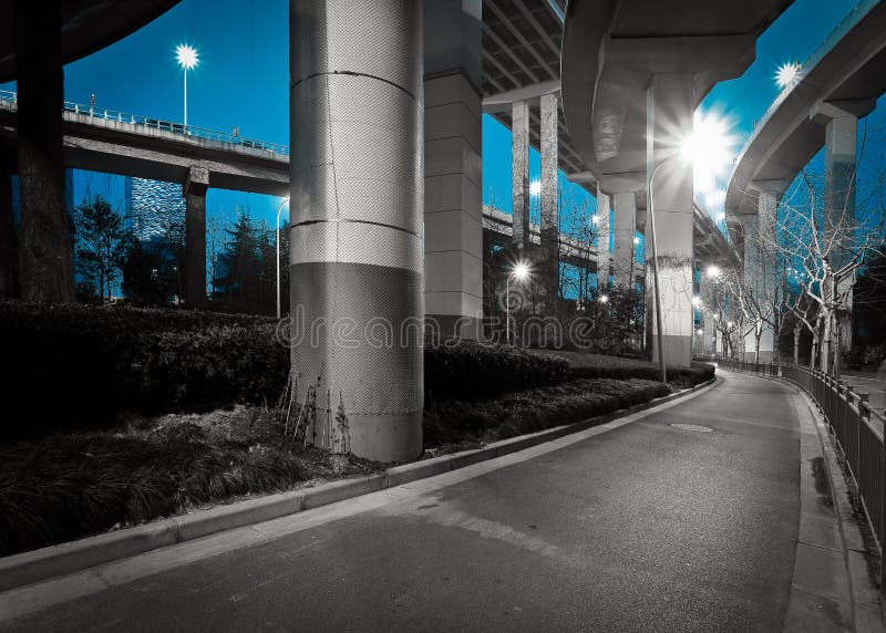 City Road Overpass Viaduct Bridge of Night Scene Stock Image - Image of ...