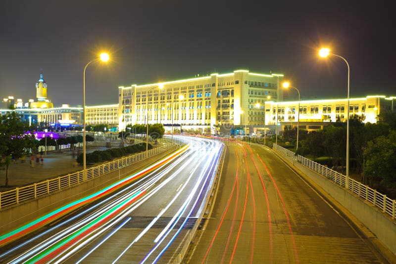 City Road Surface Floor with City Building of Night Scene Stock Image ...