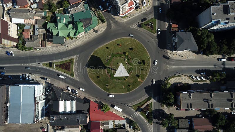 City Roads from Above - Modern Urban Roundabout Intersection Stock ...