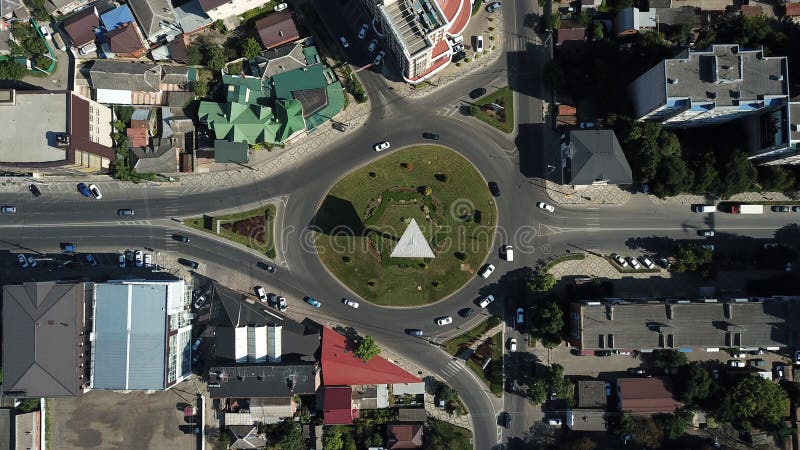 City Roads from Above - Modern Urban Roundabout Intersection Stock ...