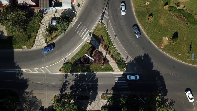 City Roads from Above - Modern Urban Roundabout Intersection Stock ...