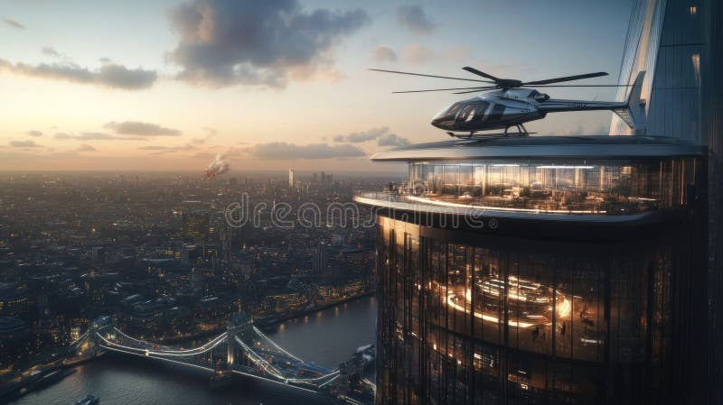 City Rooftop Helicopter View Stock Illustration - Illustration of ...