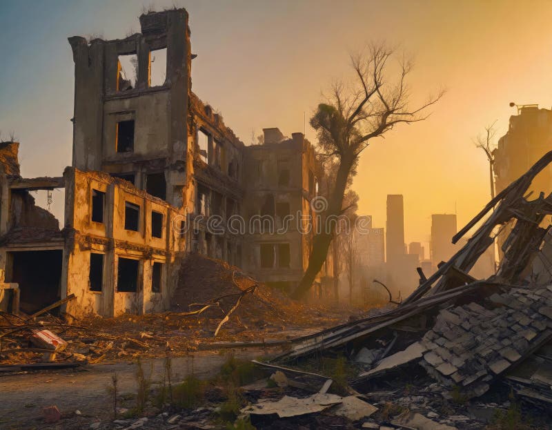 City is in Ruins, Left Devastated by the Aftermath of War. Generated ...