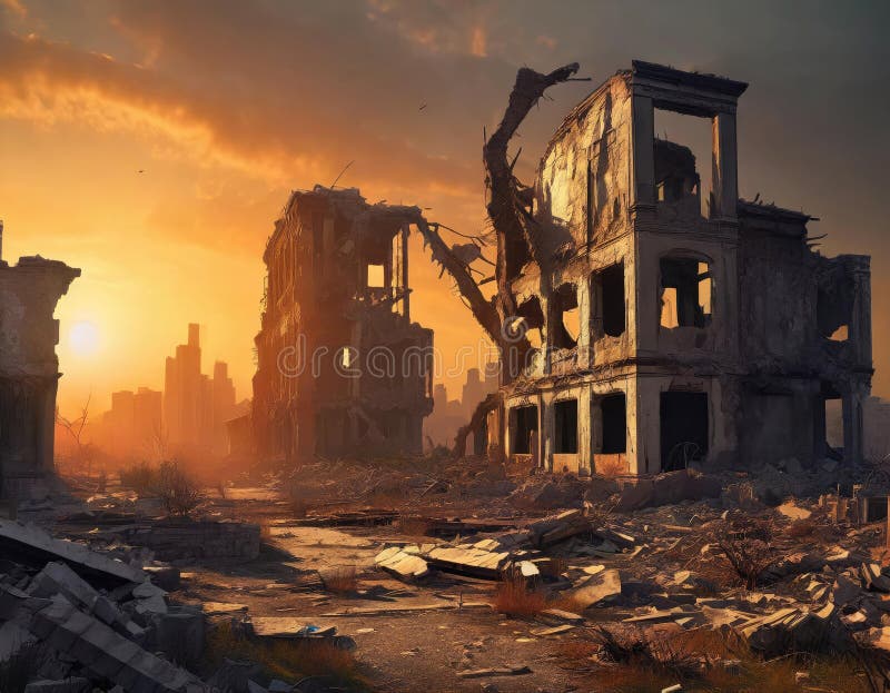City is in Ruins, Left Devastated by the Aftermath of War. Generated ...