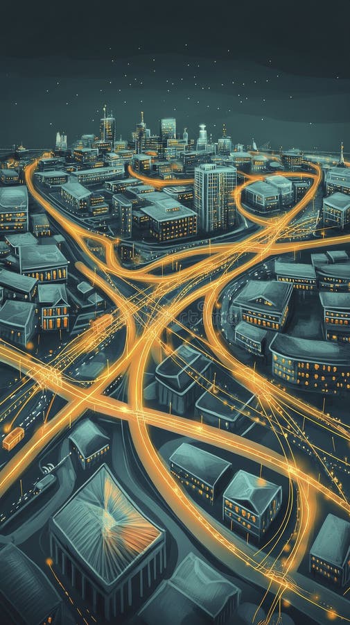 City S Glowing Pathways Showing Advanced Connectivity Stock ...