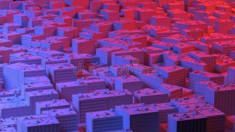 City Sacpe in Red and Blue Highlights. 3d Rendering Stock Illustration ...