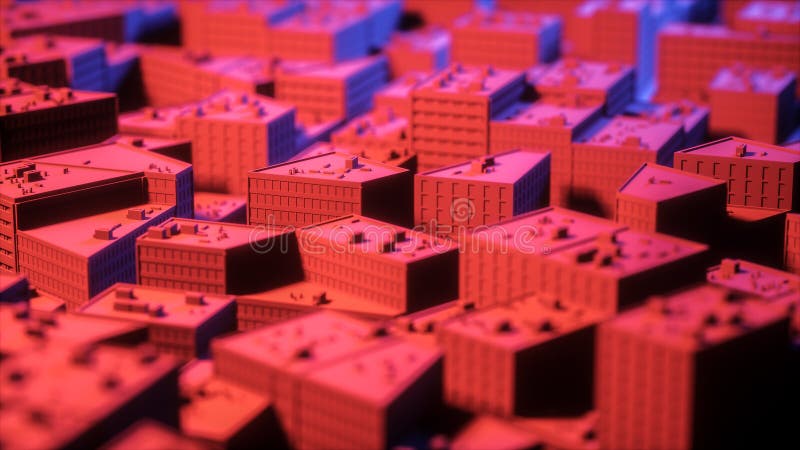 City Sacpe in Red and Blue Highlights. 3d Rendering Stock Illustration ...