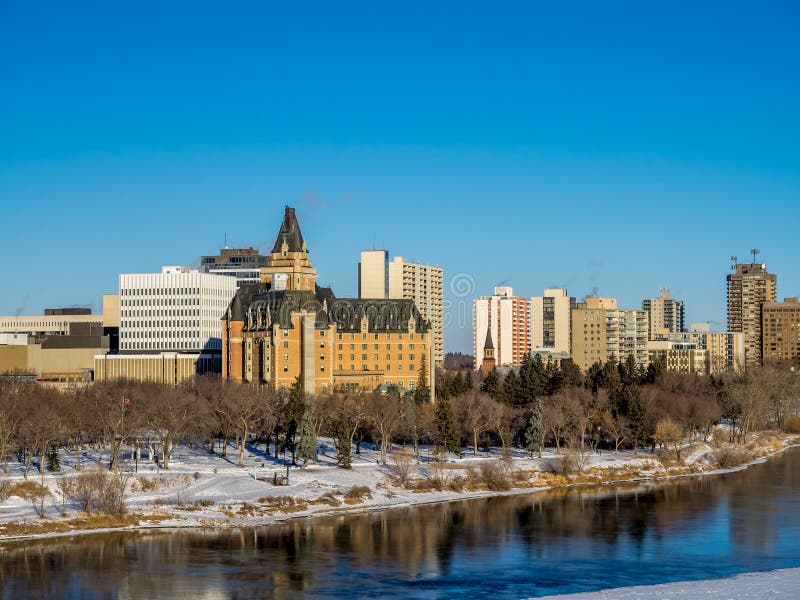 City of Saskatoon Winter Panoramic Stock Photo - Image of cityscape ...