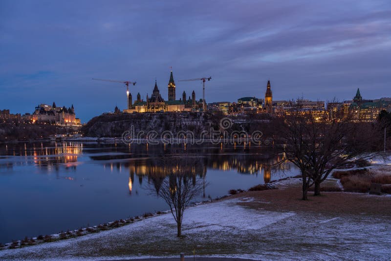 City Scape at Dusk with a City and a River Stock Photo - Image of ...