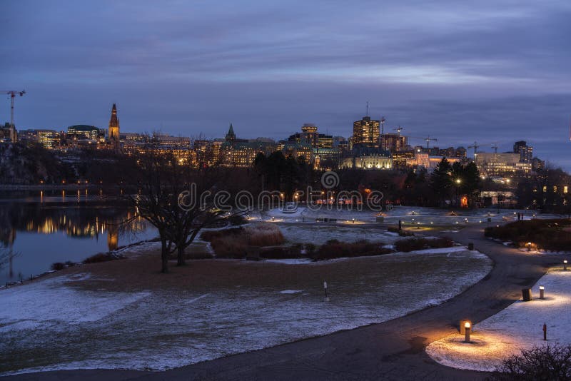 City Scape at Dusk with a City and a River Stock Image - Image of city ...