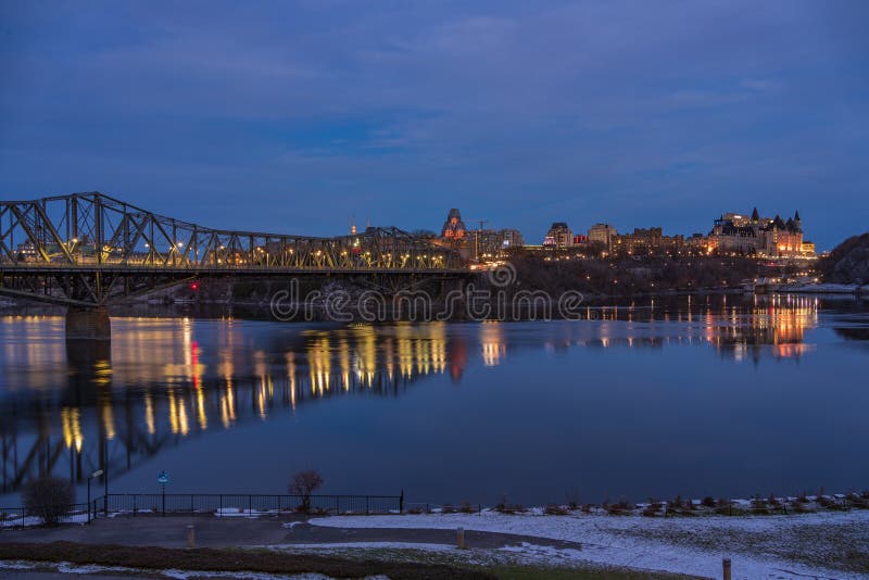City Scape at Dusk with a City and a River Stock Photo - Image of ...