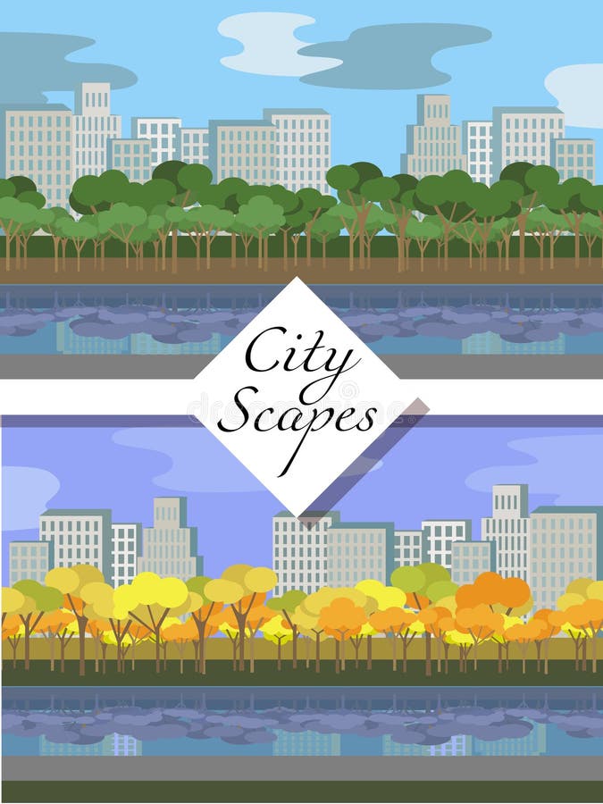 City Scapes. Autumn, Summer and Spring Stock Vector - Illustration of ...