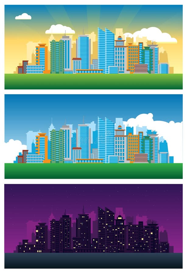 City Scapes - Morning - Mid Day - Evening Stock Vector - Illustration ...