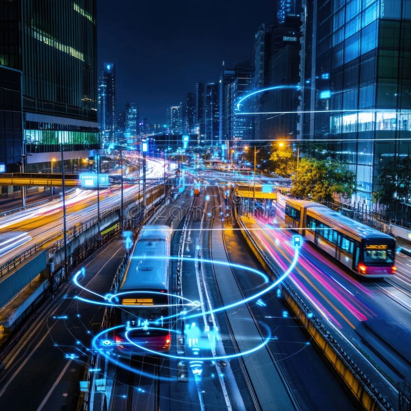 City Scene with Heavy Traffic at Nighttime Stock Photo - Image of busy ...