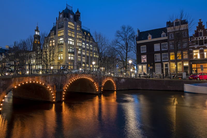 City Scenic from Amsterdam in the Netherlands at Night Stock Photo ...