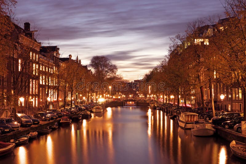 City Scenic from Amsterdam in Netherlands by Night Stock Photo - Image ...