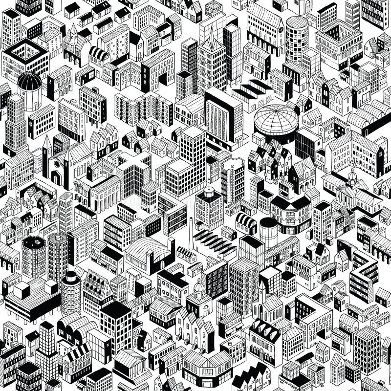 City Seamless Pattern Isometric Stock Vector - Illustration of doodle ...