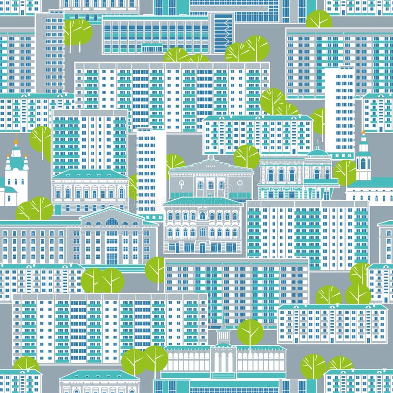 City Seamless Pattern. Panel High-rises and Old Historic Houses Form ...