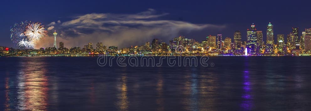 City of Seattle with Fireworks Stock Photo - Image of america ...