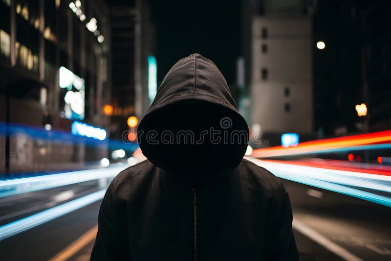 City Shadows Hooded Figure Illuminated by Urban Lightscape Stock ... City Shadows Hooded Figure Illuminated by Urban Lightscape Stock ...