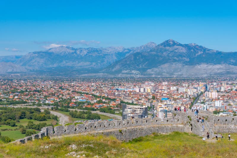 City of Shkoder and Ramparts of Rozafa Castle in Albania Stock Photo ...