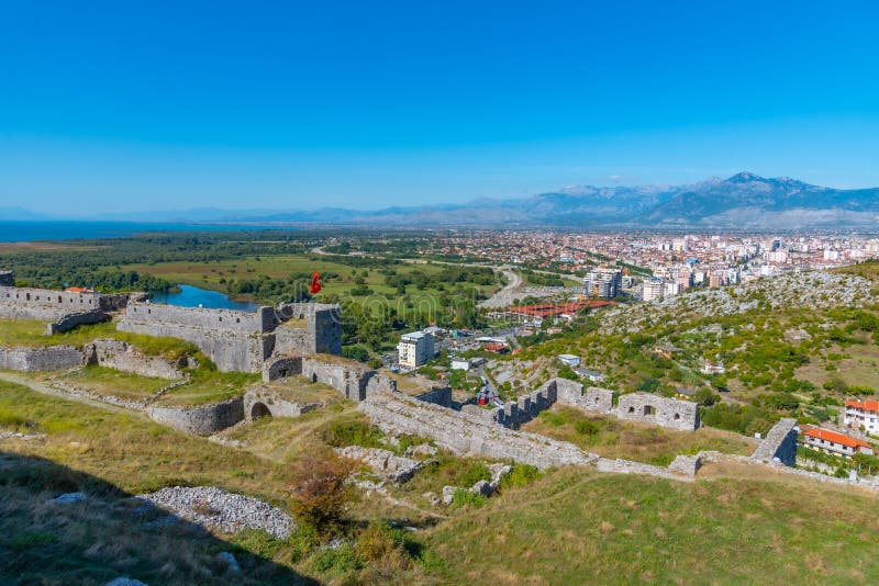 City of Shkoder and Ramparts of Rozafa Castle in Albania Stock Photo ...